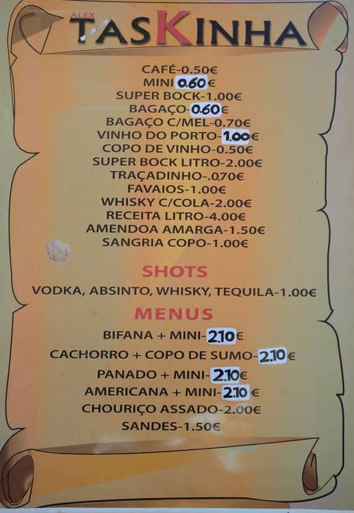 Menu em Taskinha do alex pub & Bar, Porto, Rua dos Mártires da ...