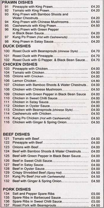 Menu at Sun On Chinese Take Away restaurant, London, 222 Well St