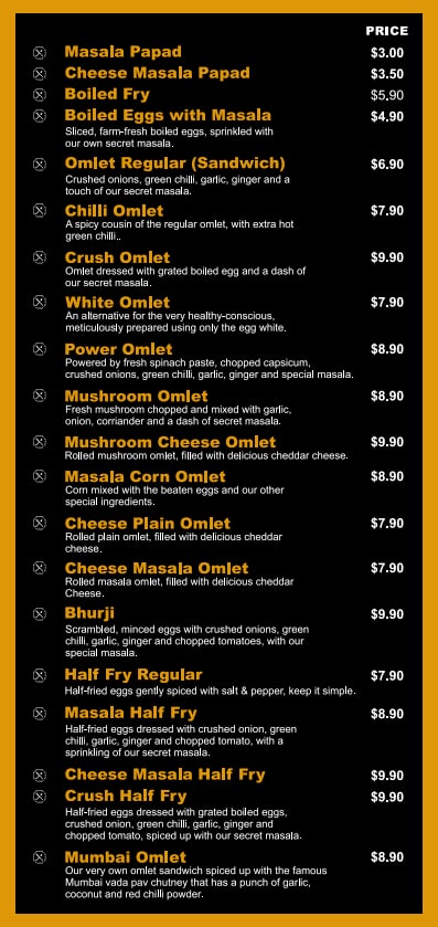 Menu at Raju Omlet Centre restaurant, Werribee