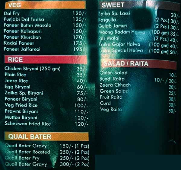 Menu at Aslii Zaika, Kota