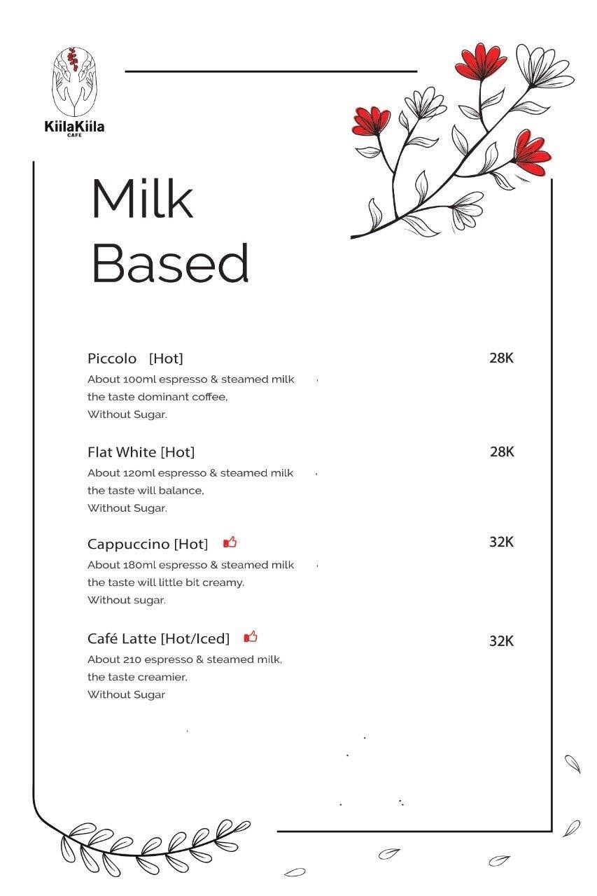 Menu at Kiila Kiila Cafe, South Jakarta