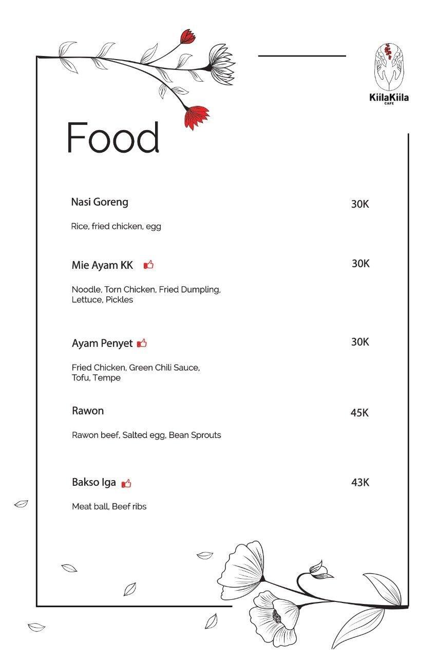 Menu at Kiila Kiila Cafe, South Jakarta