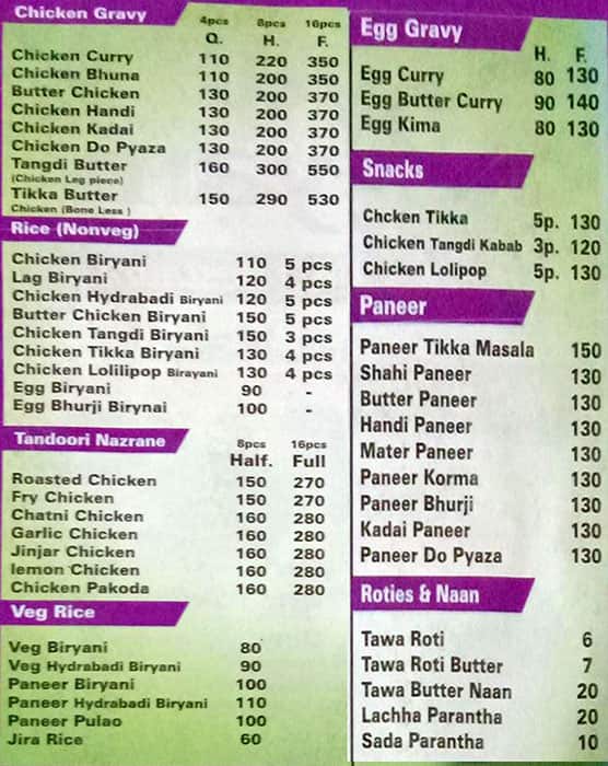 Menu of Biryani Chaska Restaurant, Dhanmandi, Kota