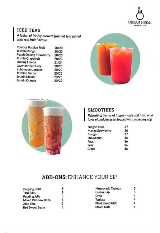 Menu of Urban Neon Bubble Tea, Umm Suqeim, Dubai