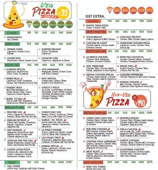 Menu of La Pino'z Pizza, Velachery, Chennai