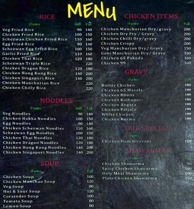 Menu of Bombay Zaika, Panaji, Goa