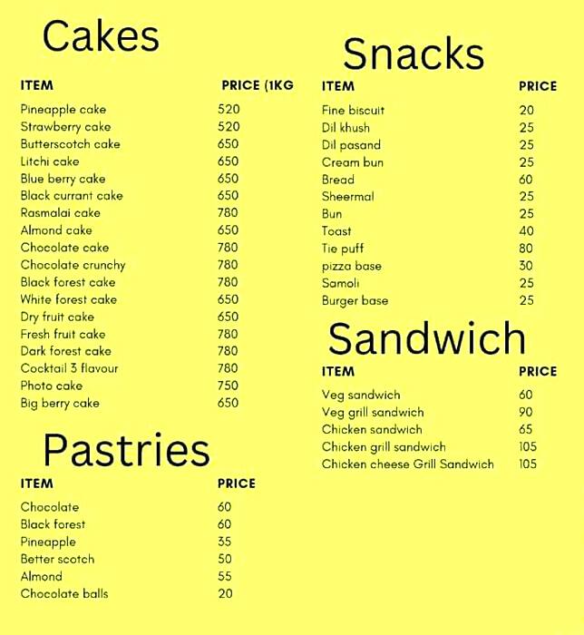 Menu of Goodluck Bakery, Masab Tank, Hyderabad