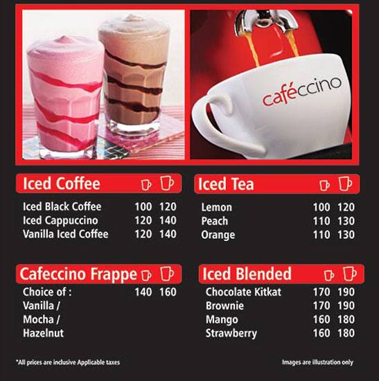 Menu at Cafeccino, Kolkata
