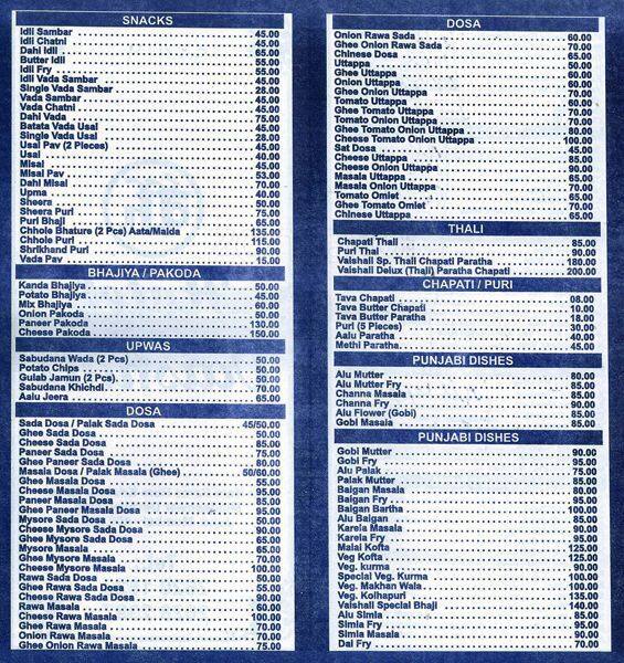 Hotel Vaishali Menu, Menu for Hotel Vaishali, Juhu, Mumbai - Zomato