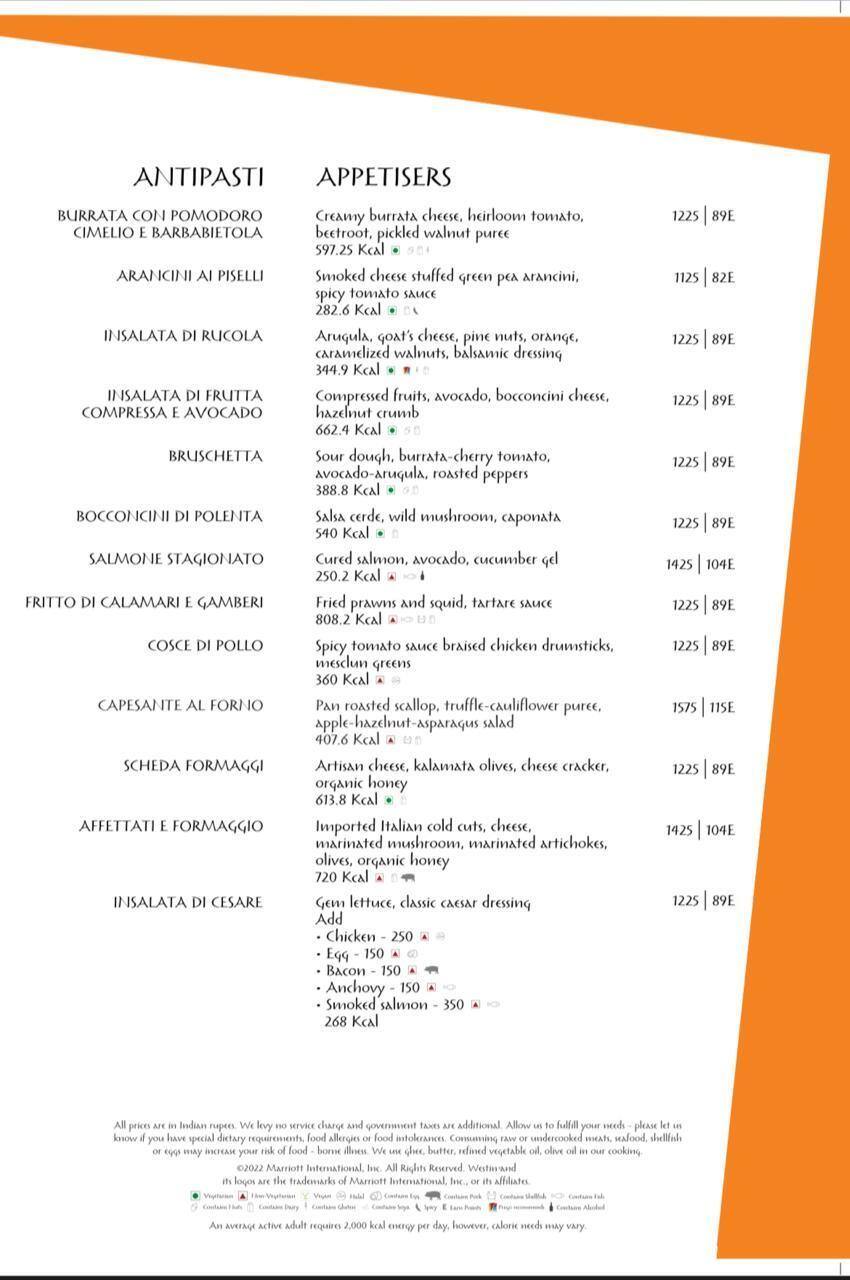 Menu of Prego - The Westin Mumbai Garden City, Goregaon East, Mumbai