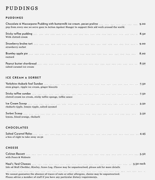 Menu at Hawksmoor Seven Dials pub & bar, London, 11 Langley St