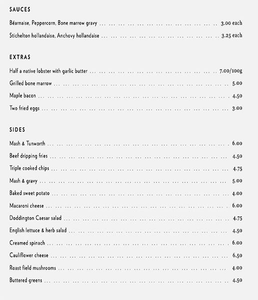 Menu at Hawksmoor Seven Dials pub & bar, London, 11 Langley St