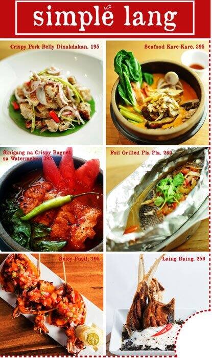Menu at Simple Lang Restaurant, Makati, Ayala Triangle Gardens