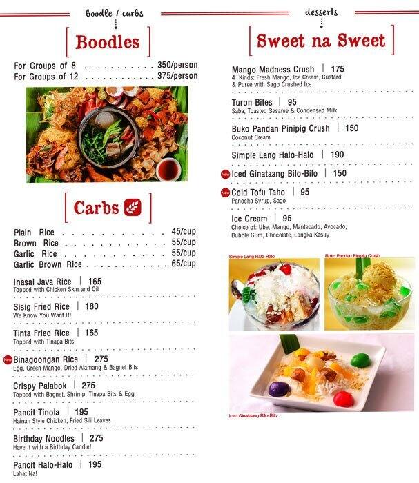 Menu at Simple Lang Restaurant, Makati, Ayala Triangle Gardens