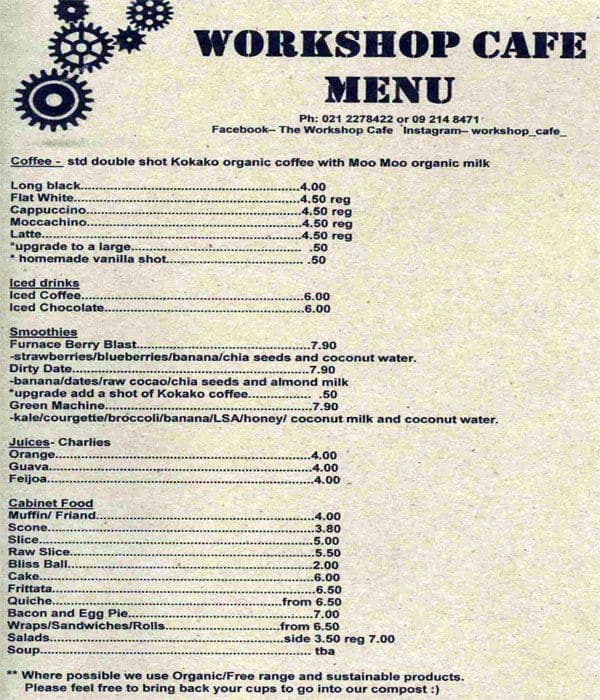 The Workshop Cafe Menu, Menu for The Workshop Cafe, Silverdale ...