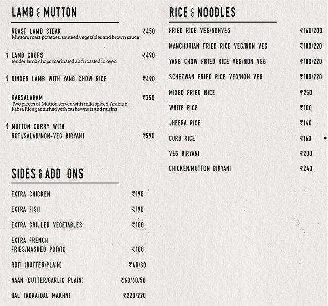 Menu at Ohri's Ming's Court Banjara Hills, Hyderabad