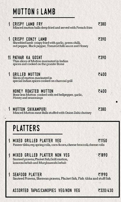 Menu at Ohri's Ming's Court Banjara Hills, Hyderabad