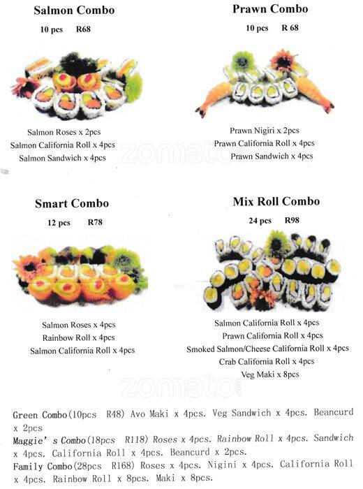 Menu at Shan Sushi restaurant, George, 107 York St