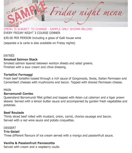 Menu at Galli Restaurant, Plumpton, Melton Hwy