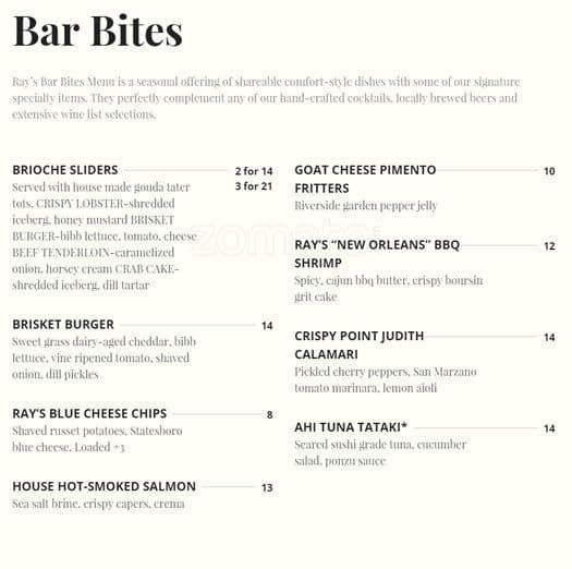 Menu at Ray's on the River restaurant, Sandy Springs