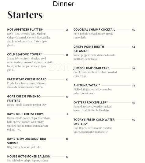 Menu at Ray's on the River restaurant, Sandy Springs