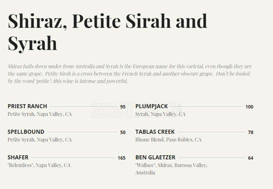 Menu at Ray's on the River restaurant, Sandy Springs