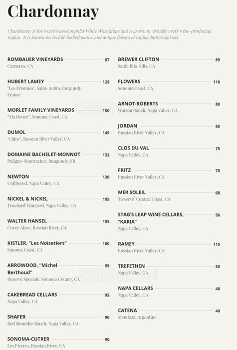 Menu at Ray's on the River restaurant, Sandy Springs