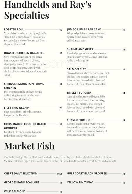 Menu at Ray's on the River restaurant, Sandy Springs