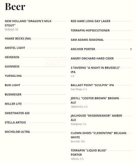 Menu at Ray's on the River restaurant, Sandy Springs