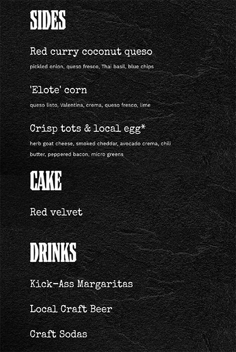 Menu at Velvet Taco restaurant, Fort Worth, W 7th St