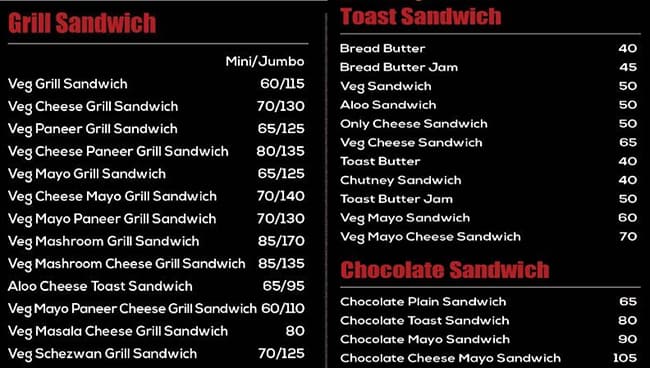 Menu of Boom Sandwich Center, Ulwe, Navi Mumbai