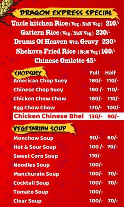 Menu of Dragon Express, Parel, Mumbai