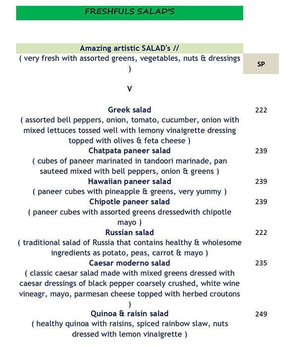 Menu of Freshfuls Salad's, Ghodbunder Road, Thane