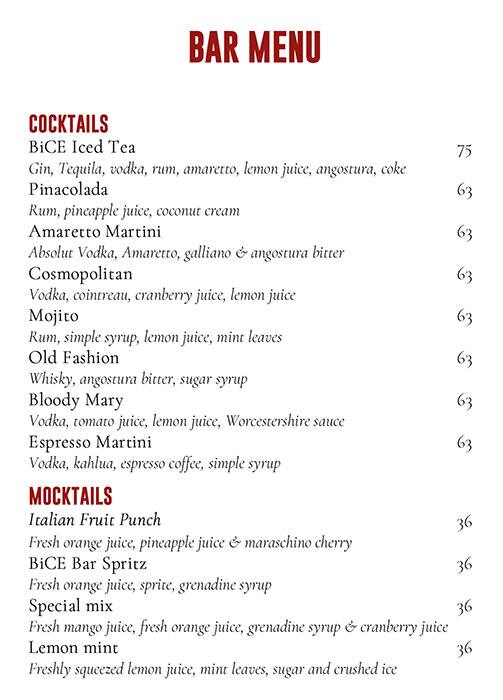 Menu at BiCE Ristorante restaurant, Dubai, 34HM+9PC - Hilton Dubai ...