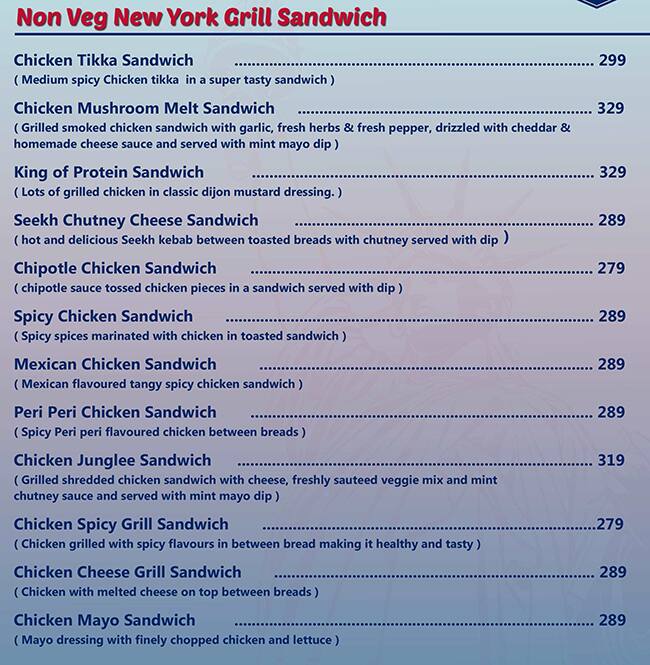 Menu of New York Sandwich, Bhandup, Mumbai