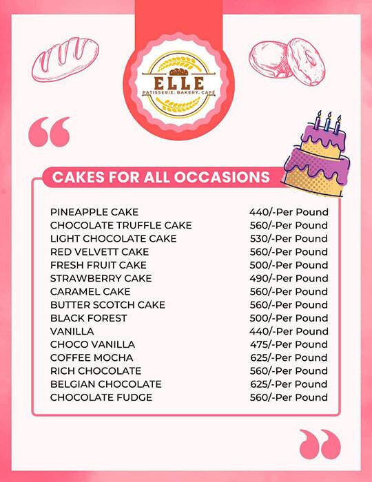 Menu at ELLE BAKERY, Dehradun