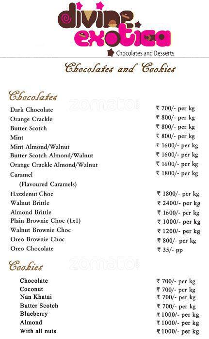 Menu at Divine Exotica, Mumbai, A-65/1503