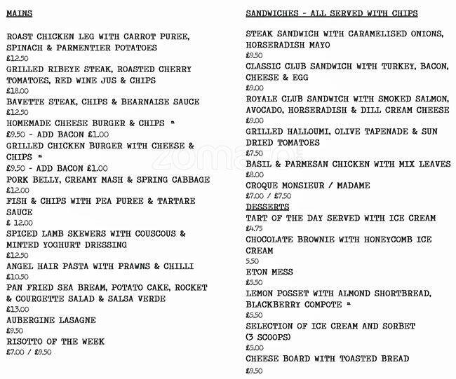 Menu at Moot Bar & Restaurant, London