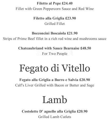 Menu at Bolton's Restaurant, London