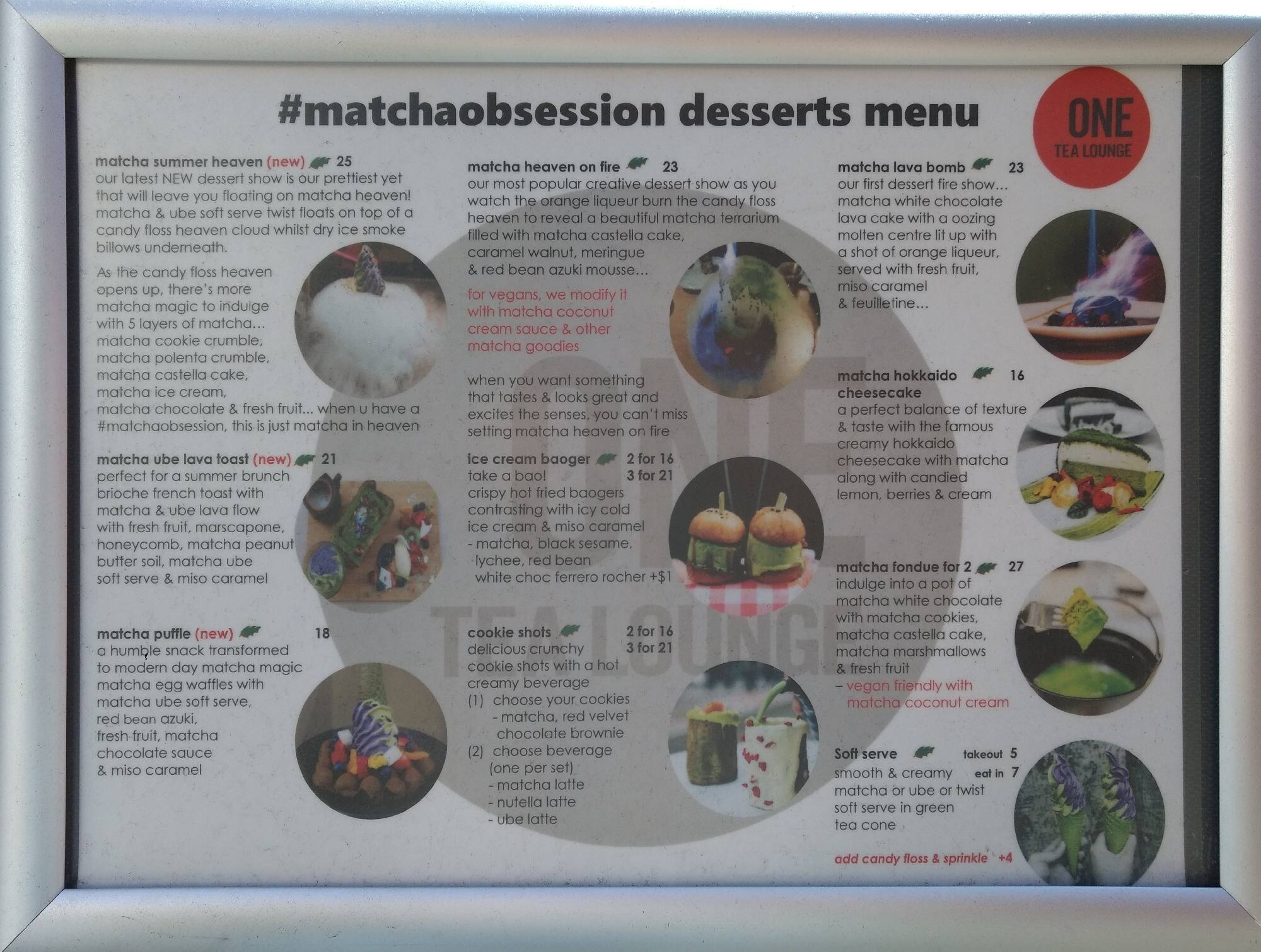 Menu at One Tea Lounge & Grill restaurant, Sydney