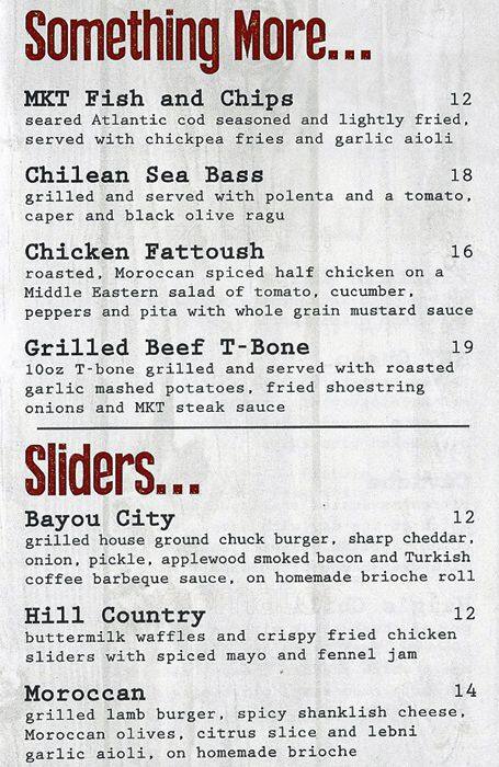 Menu at MKT Bar, Houston