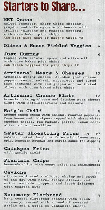 Menu at MKT Bar, Houston