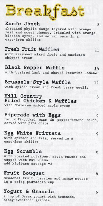 Menu at MKT Bar, Houston