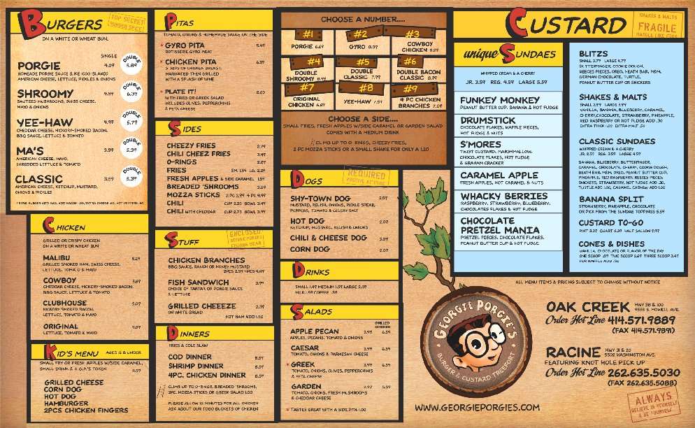 Menu at Georgie Porgie's Treefort Restaurant - Oak Creek, Oak Creek