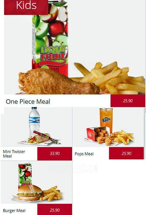 Menu at Kfc fast food, Bloemfontein, Bankovs Blvd & Dirk Opperman Street