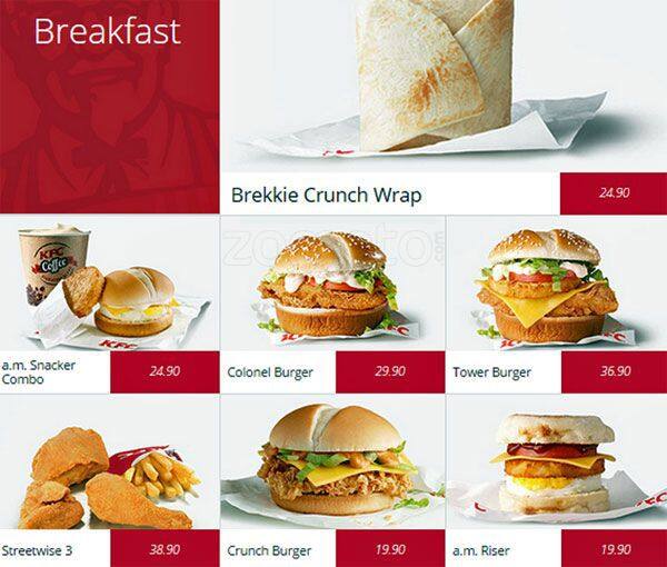 Speisekarte von Kfc fast Food, Bloemfontein, Bankovs Blvd & Dirk ...