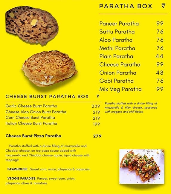 Menu at Paratha Joint, Bengaluru