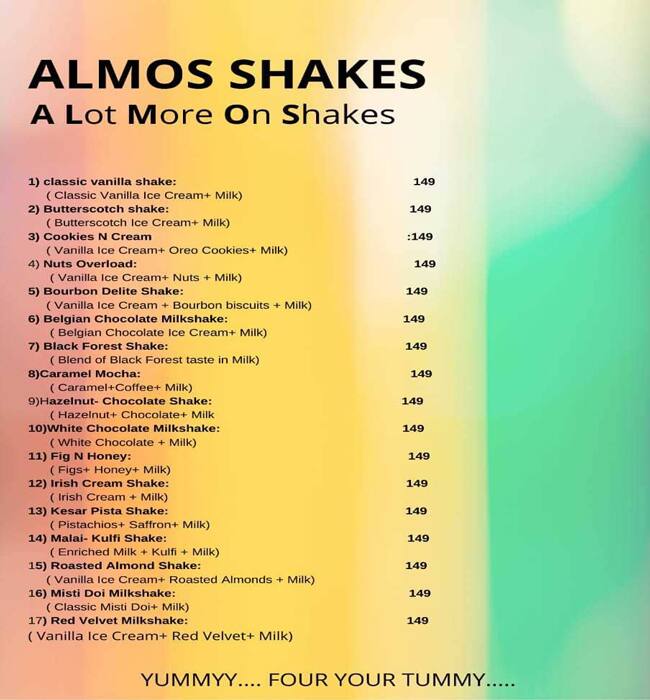 Menu of Almos Shakes, Madhapur, Hyderabad
