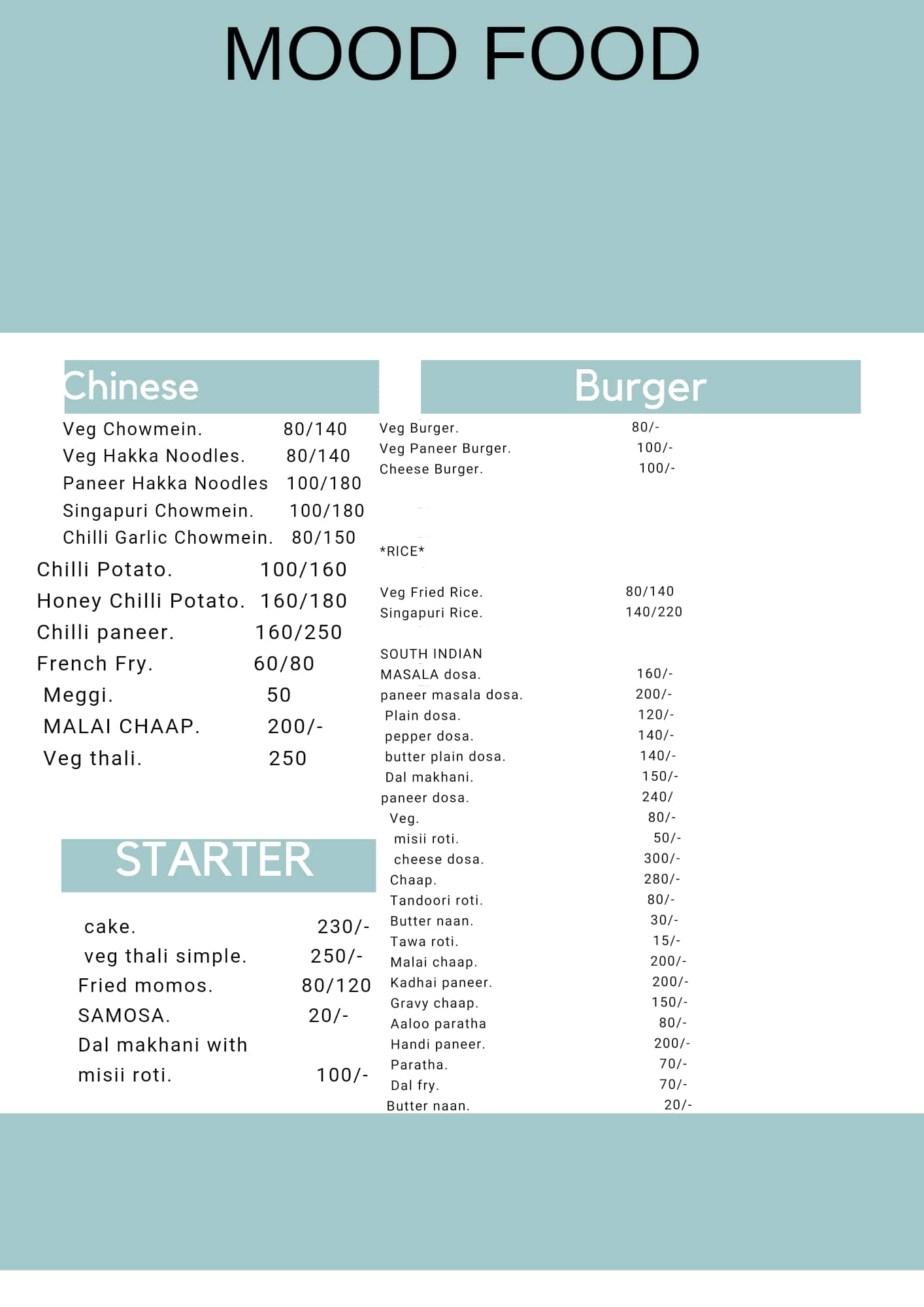 Menu of Mood Food, Kavi Nagar, Ghaziabad