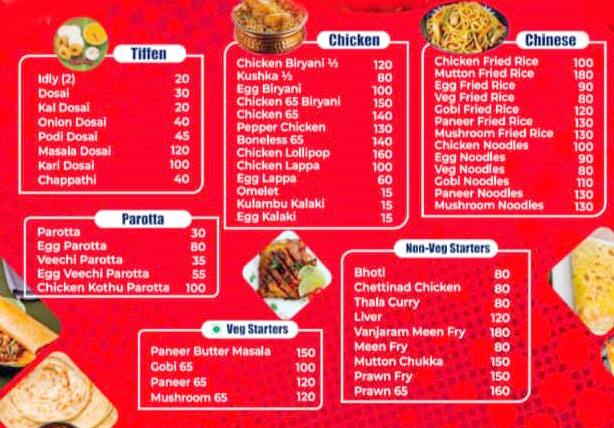 Menu of Krishnaalayam Fast Food Restaurant, Velachery, Chennai